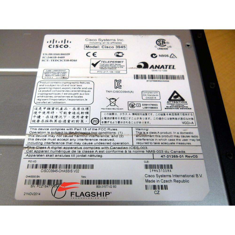 CISCO CISCO3945/K9 3900 Series 3945 Integrated Services Router ...