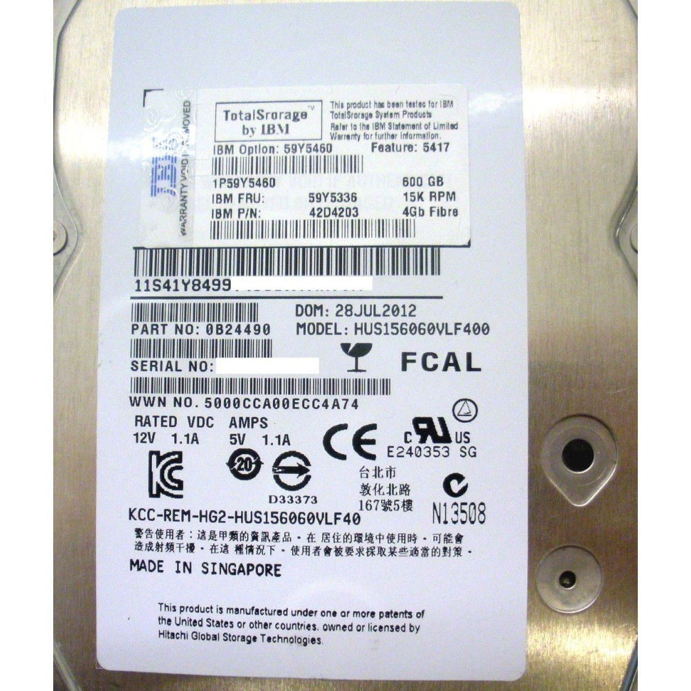 IBM 5417 5513 4203 59Y5336 59Y5460 59Y5322 600GB 15K 4Gb FC Hard Drive ...