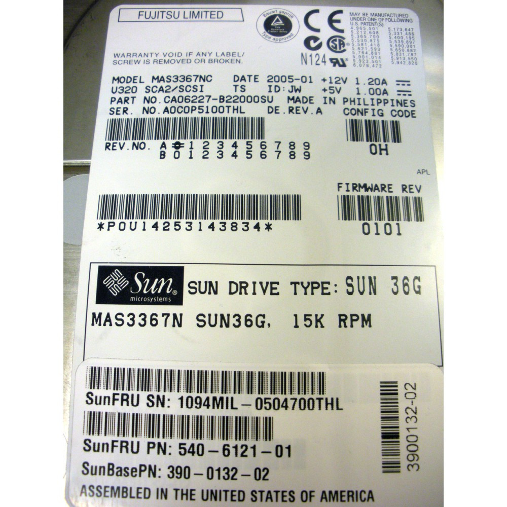 Sun 390-0132 36.4GB 15K SCSI Hard Drive