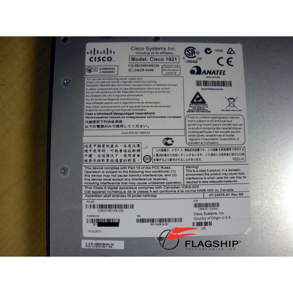 Cisco CISCO1921-SEC/K9 1921 Router w/2 Onboard GE 256MB Flash 512MB ...