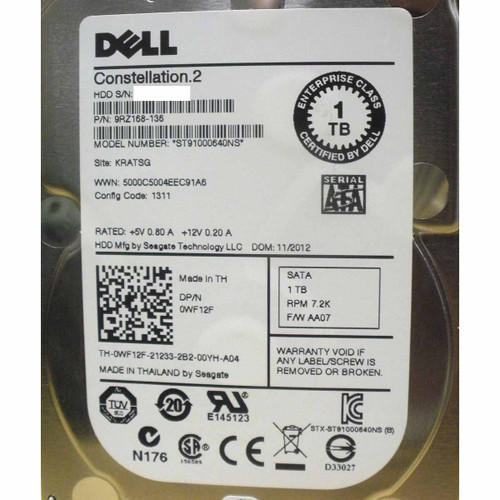 Dell WF12F Hard Drive 1TB 7.2K SATA 2.5in