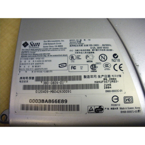 Sun 380-0809 Sun Ray 1g Thin Client Assembly without Stand