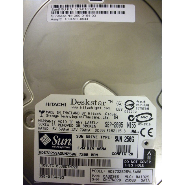 Sun XTA-ST1NC-250G7K 540-6180 250GB 7.2K SATA Hard Drive for 3511 ...