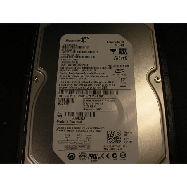 Dell DR237 500GB 7.2K SATA II 3.5" Hard Drive Seagate ST3500630NS
