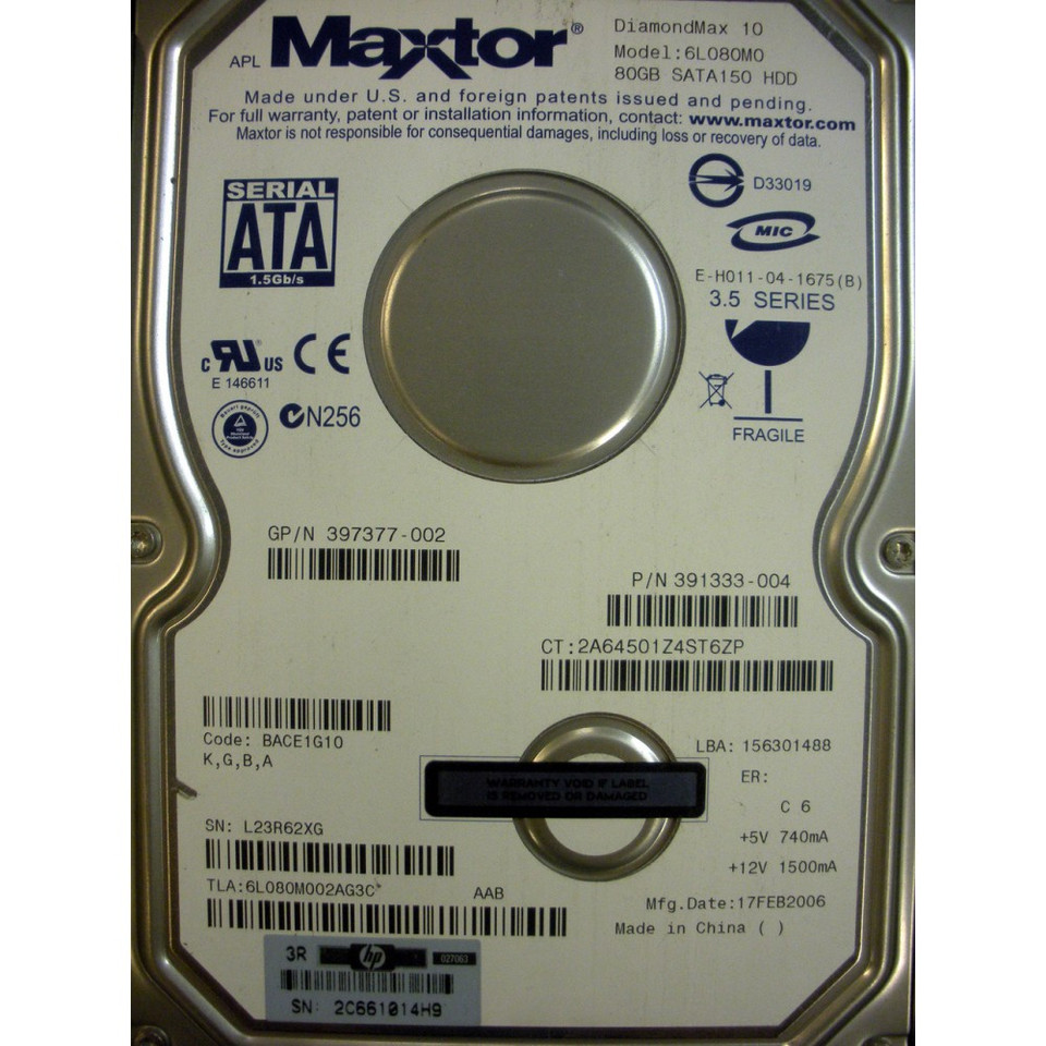 HP 349237-B21 397551-001 80GB 7.2K Hot Plug SATA LFF Hard Drive