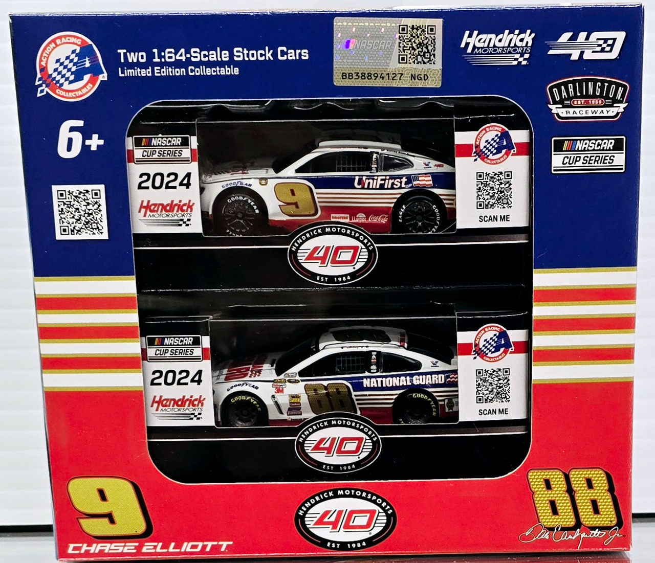 DALE JR & CHASE ELLIOTT 2-CAR SET NATIONAL GUARD & UNIFIRST 1/64 ACTION ...
