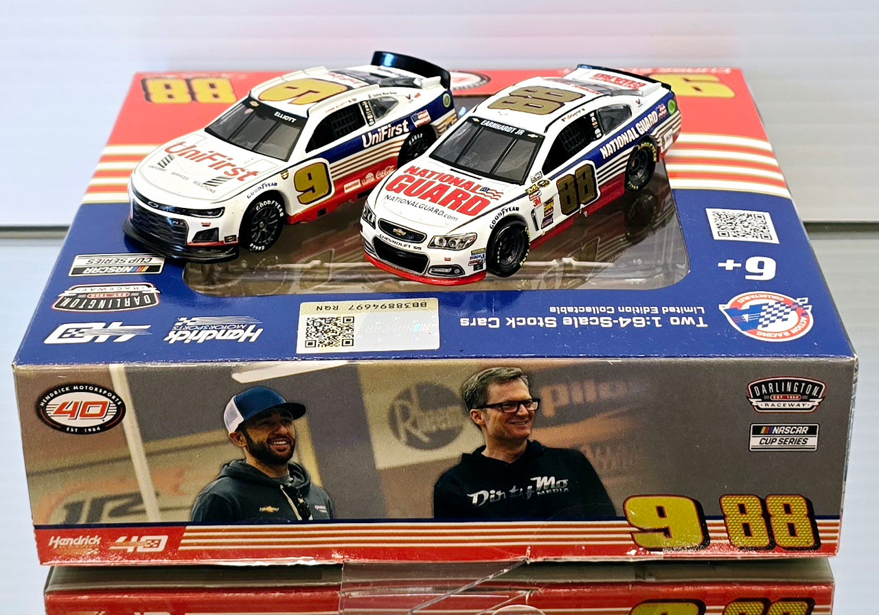 DALE JR & CHASE ELLIOTT 2-CAR SET NATIONAL GUARD & UNIFIRST 1/64 ACTION ...