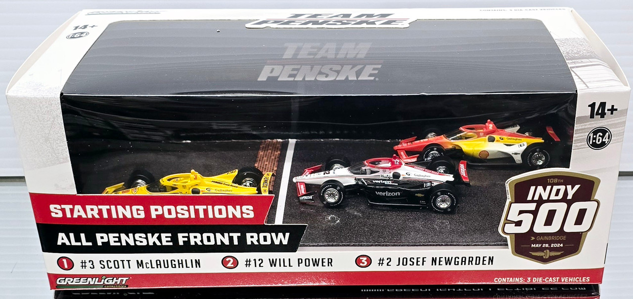 TEAM PENSKE 2024 INDIANAPOLIS 500 FRONT ROW 3-CAR SET 1/64 GREENLIGHT ...