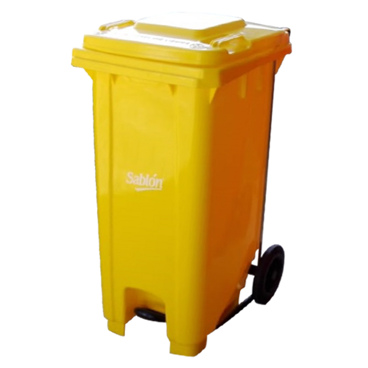 CONTENEDOR CUADRADO CON TAPA Y RUEDAS SIN PEDAL AMARILLO DE 120 LTS Mod ...