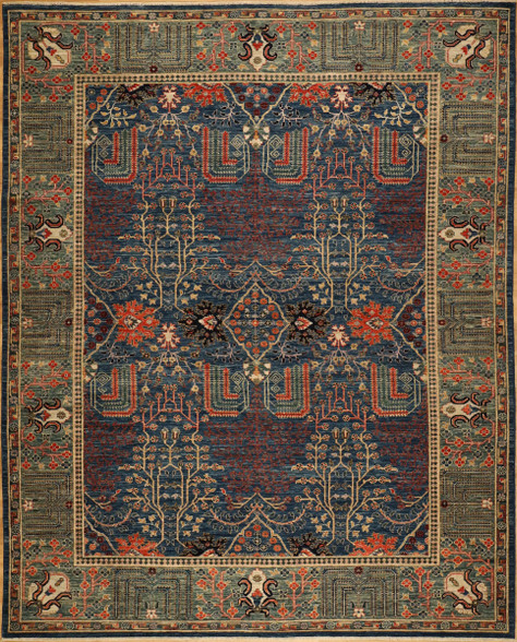 Light blue and olive green border Transitional design carpet 8'2x9'10