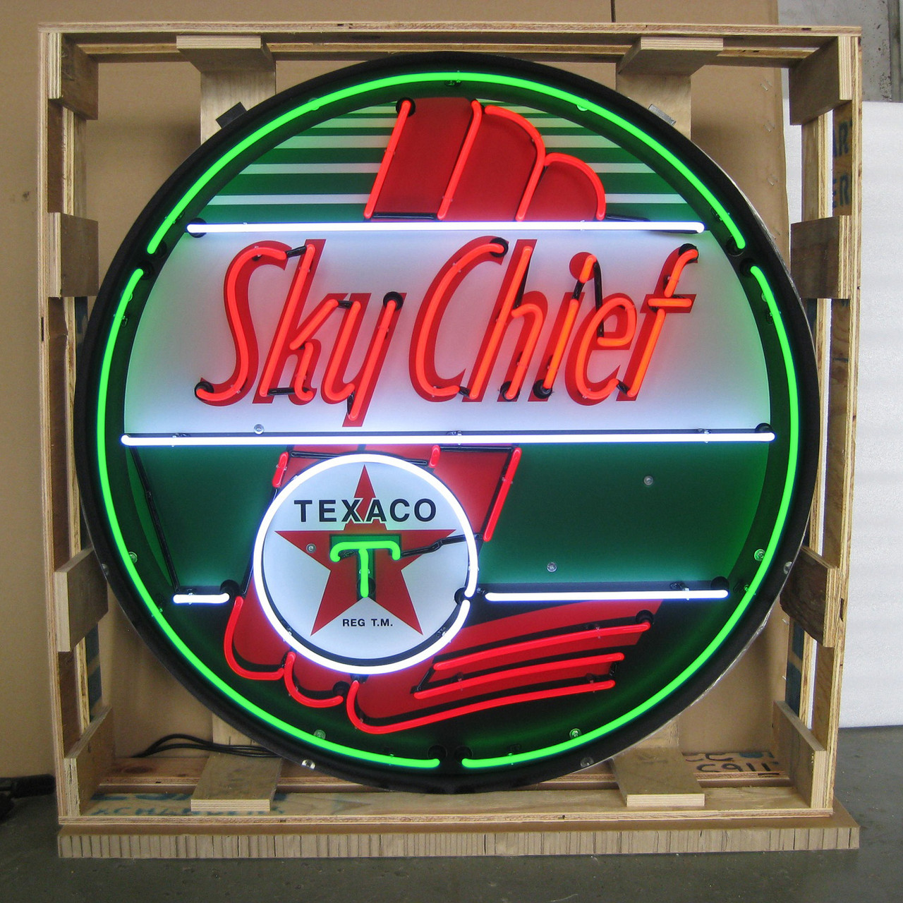 TEXACO SKY CHIEF 36 INCH NEON SIGN IN METAL CAN