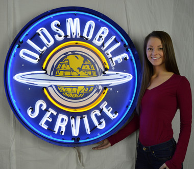 OLDSMOBILE SERVICE 36 INCH NEON SIGN IN METAL CAN