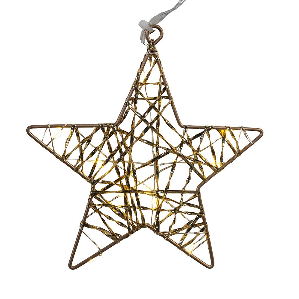 9' Battery Operated 80L Warm White Fairy LED Gold Star Light Set
