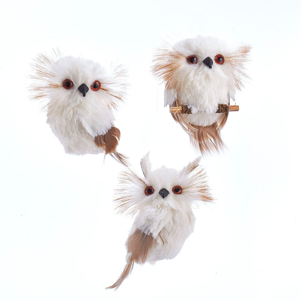 Cream Color Owl Ornaments, 3 Assorted