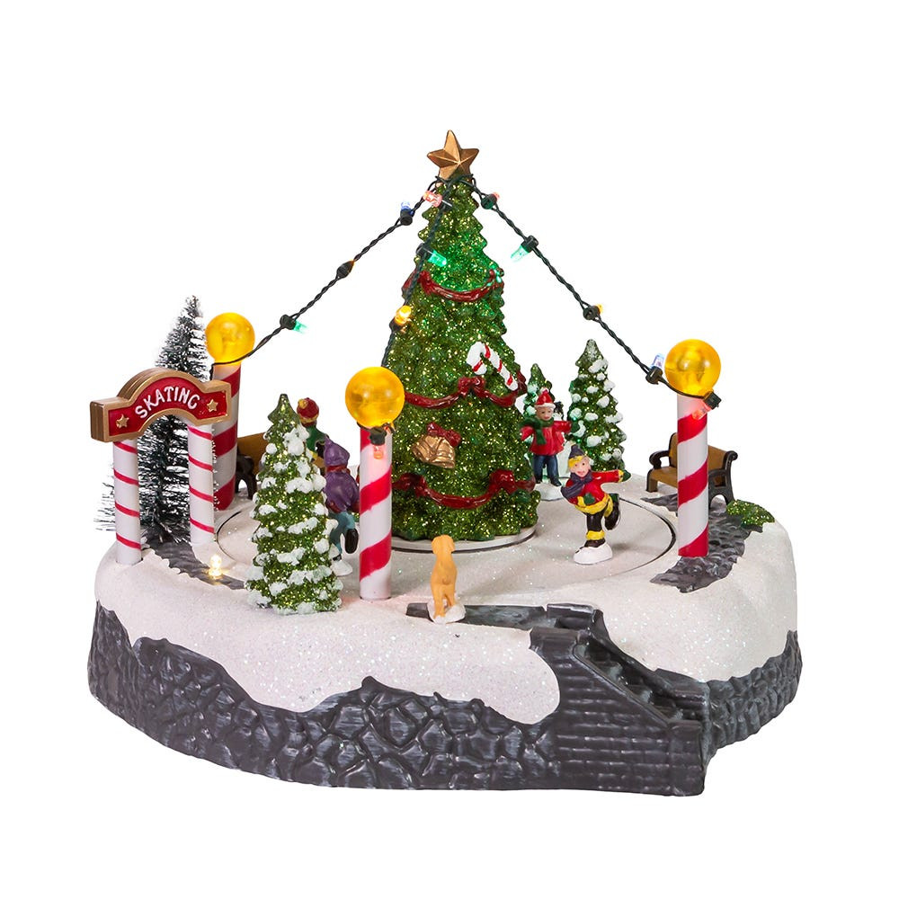 Battery Operated Musical LED Lighted Ice Rink With Trees Tabletop
