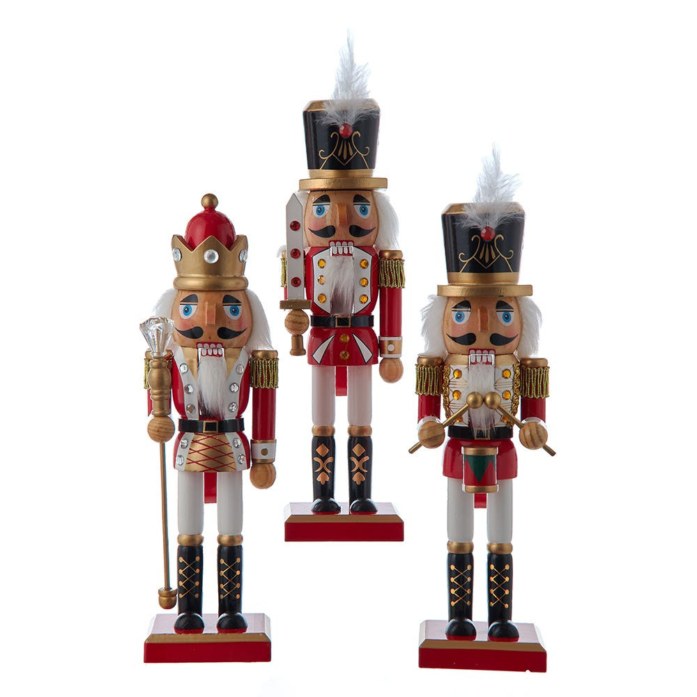 10“ Red & White King & Soldier Nutcrackers, 3 Assorted