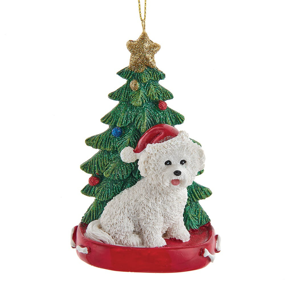 Bichon Frise With Christmas Tree Ornament For Personalization