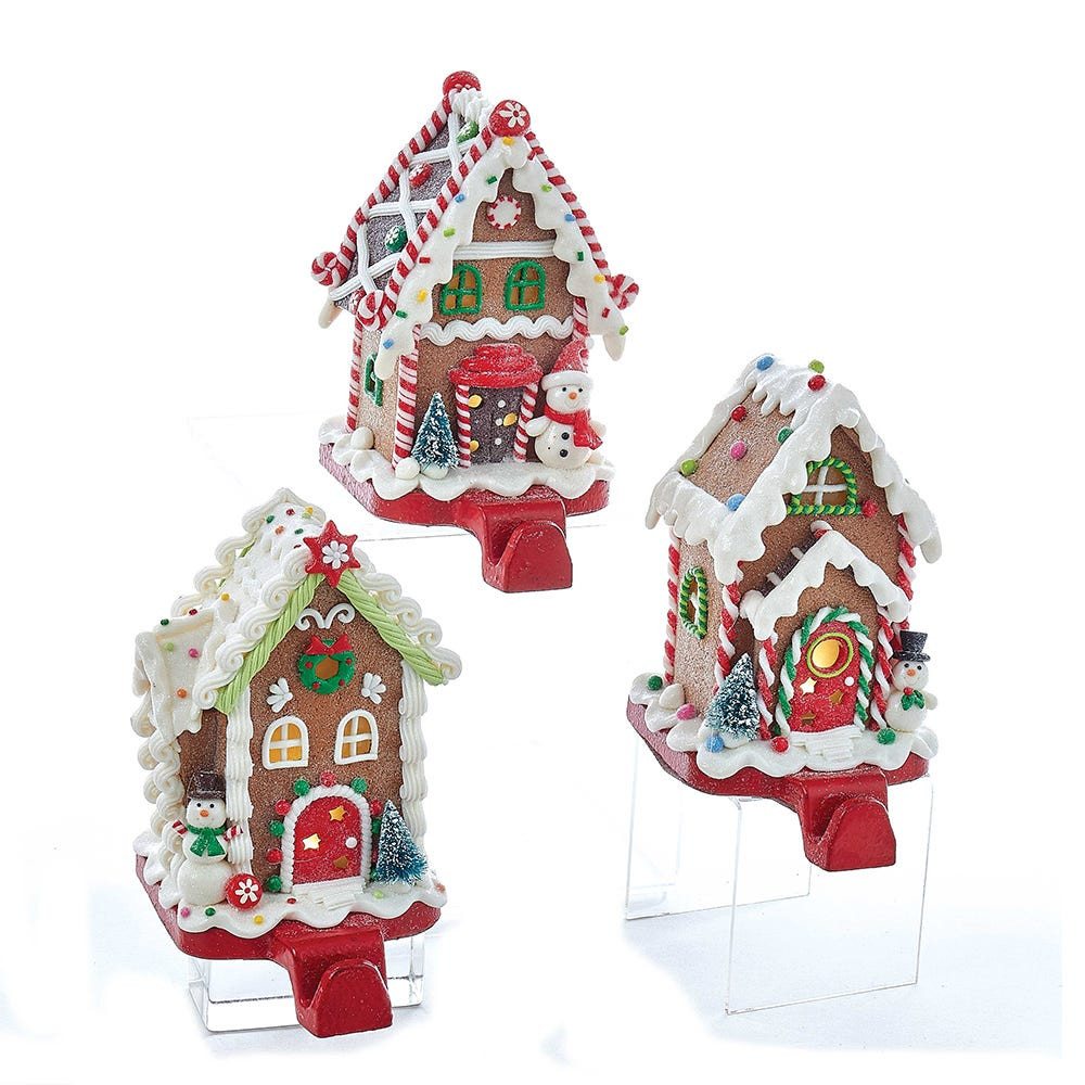 Battery-Operated Gingerbread Candy House Lighted Stocking Hangers, 3 ...