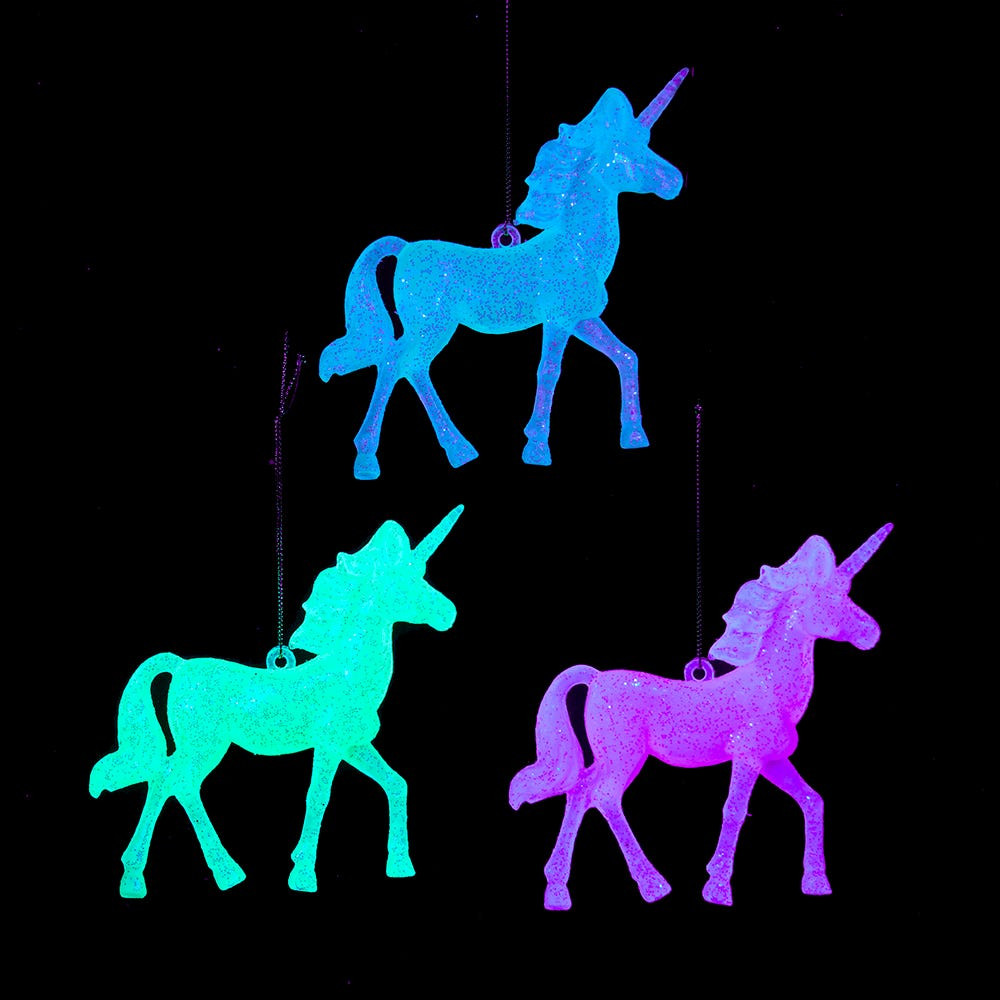 Glow-In-The-Dark Unicorn Ornaments, 3 Assorted