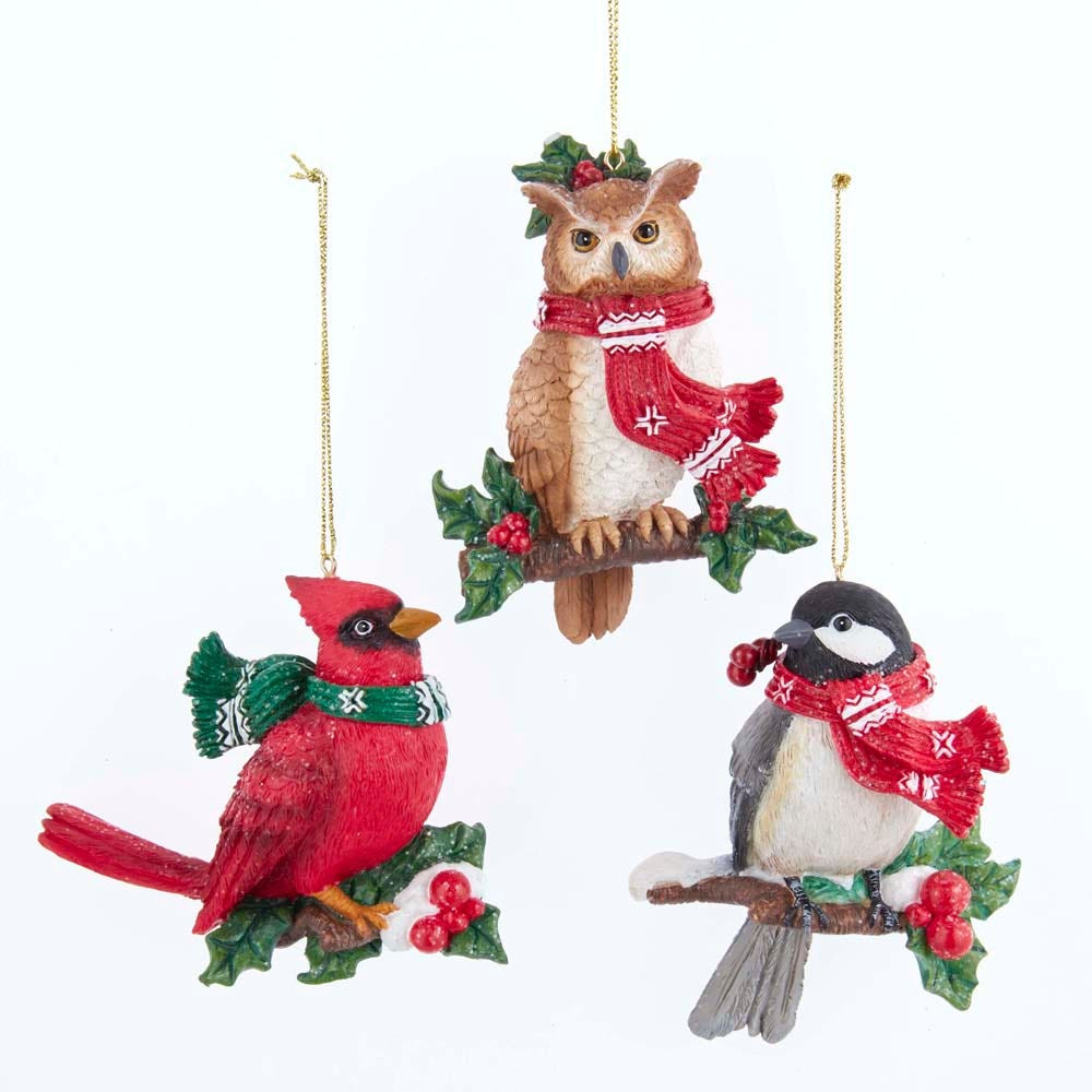 Woodland Cardinal, Chickadee and Owl Ornaments, 3 Assorted - Kurt S ...