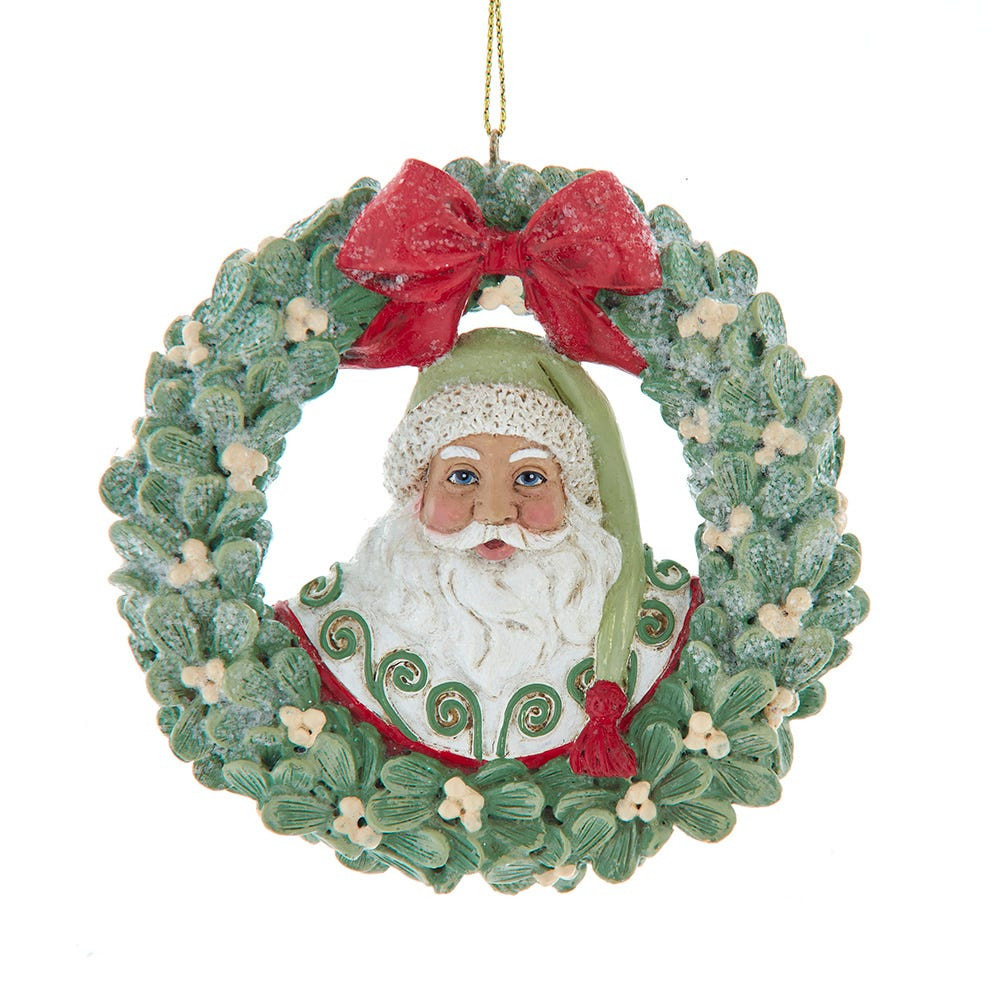 Mistletoe Wreath Santa Ornament - Kurt S. Adler Inc