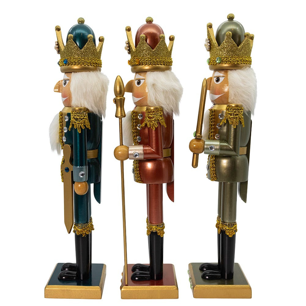 15“ Teal, Green & Desert Rose Nutcrackers, 3 Assorted