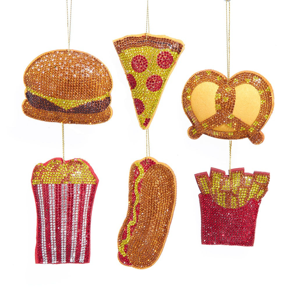 Bedazzled Food Ornaments, 6 assorted