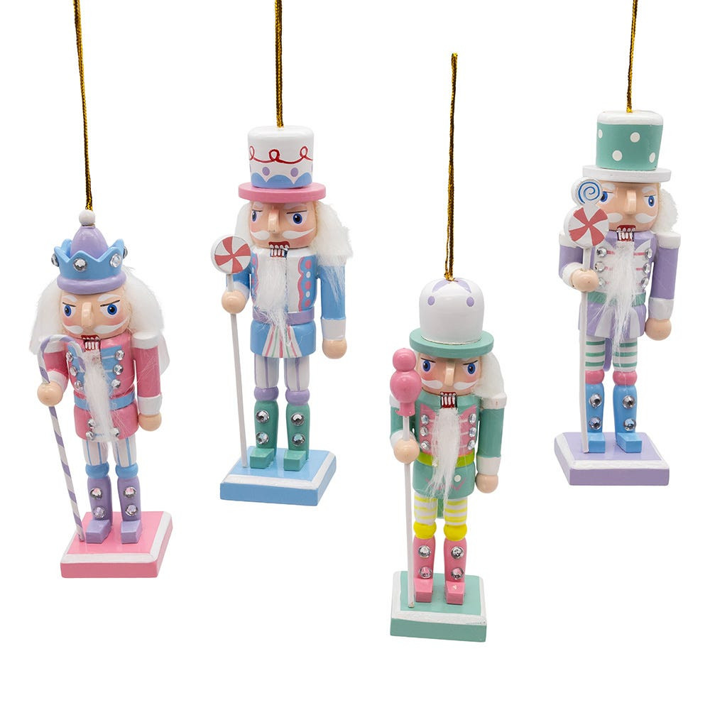 5“ Candy Colored Nutcracker Ornaments, 4-Piece Set
