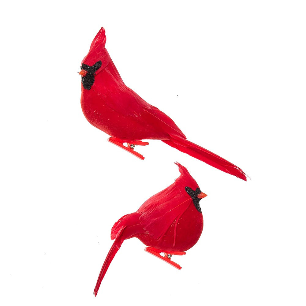 Velvet Cardinal Clip-On Ornaments, 2 Assorted - Kurt S. Adler Inc