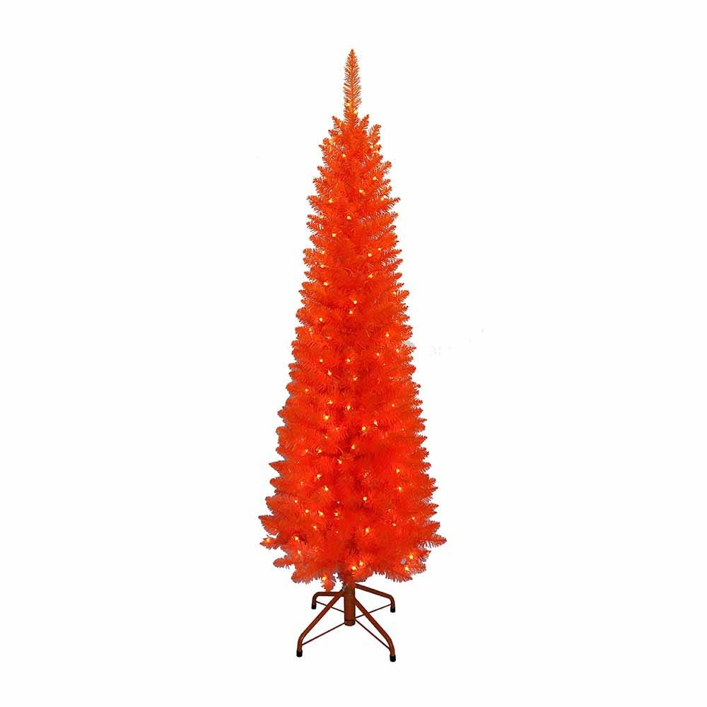 5' Pre-lit Halloween Orange Slim Tree With 150 Orange LED Snake Lights