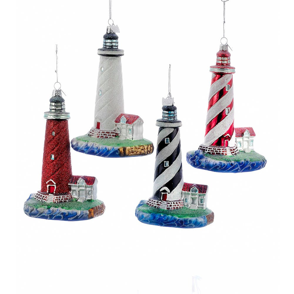 Noble Gems™ Glass Lighthouse Ornaments, 4 Assorted