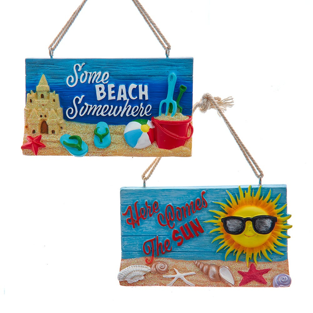Beach Sign With Sayings Ornaments, 2 Assorted