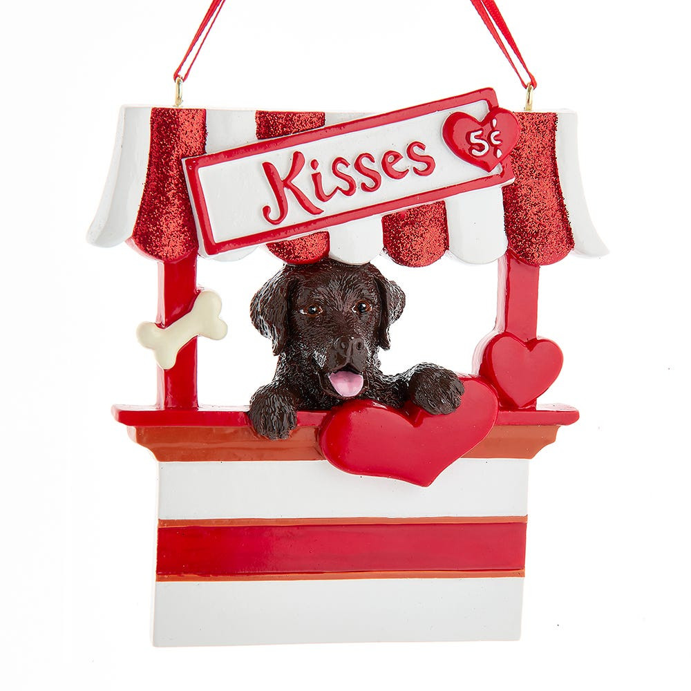 Brown Labrador “Kisses“ Kissing Booth Ornament For Personalization