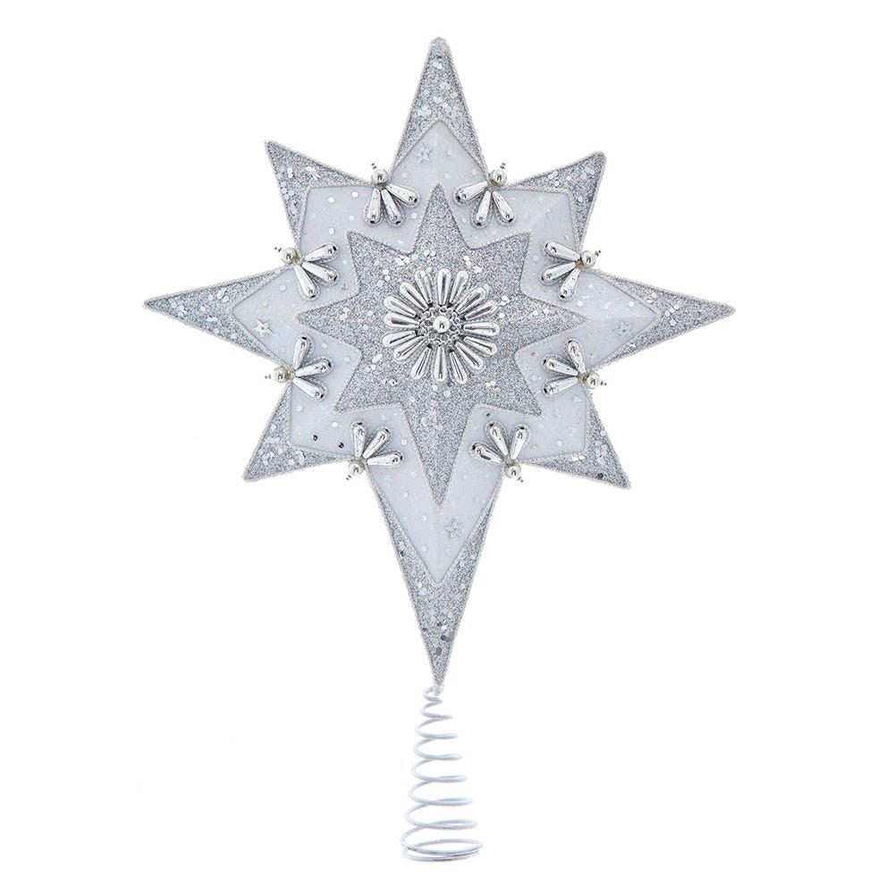 14" Un-lit Silver Glittered Bethlehem Star Treetop
