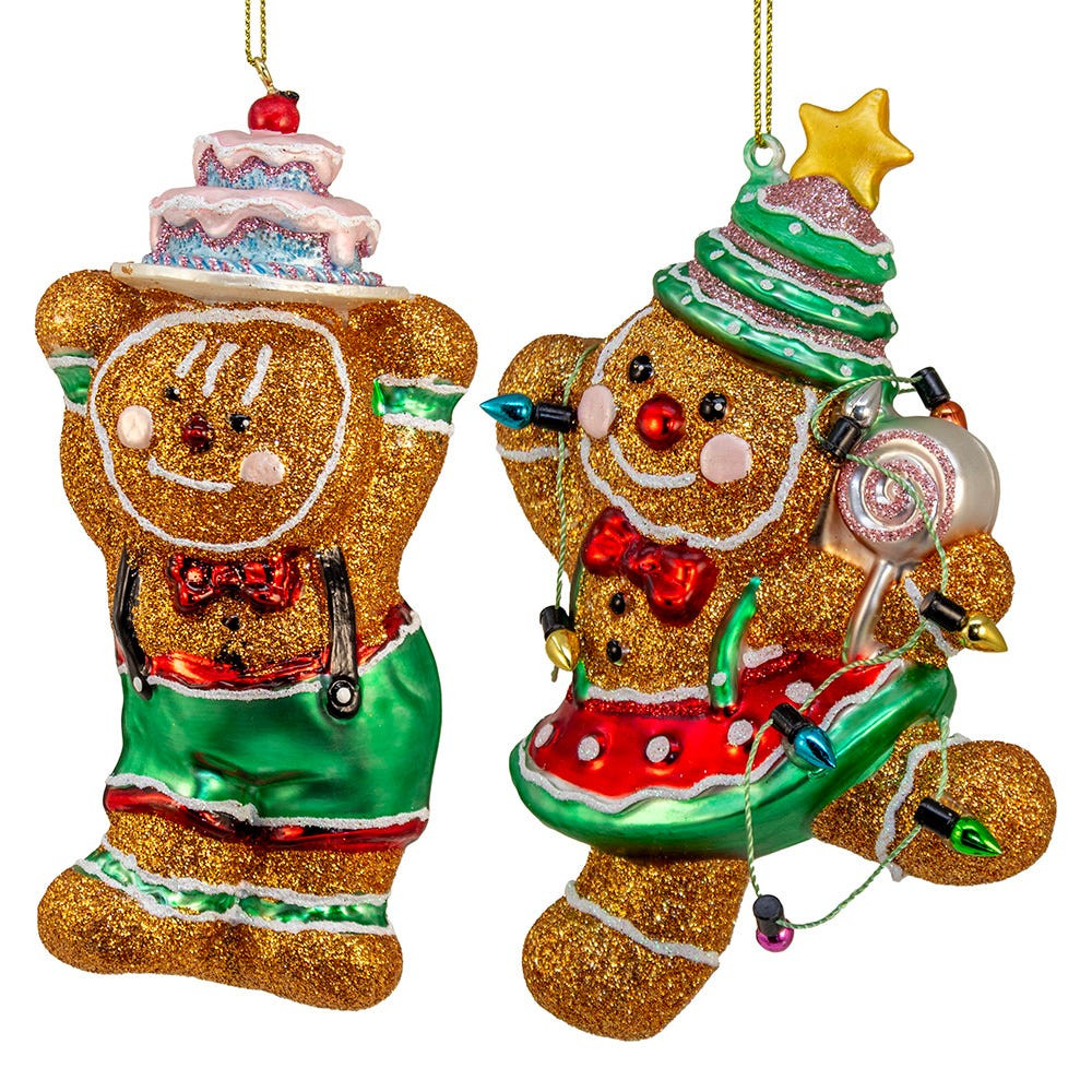 Glass Gingerbread With Cakes Ornaments, 2 Assorted - Kurt S. Adler Inc