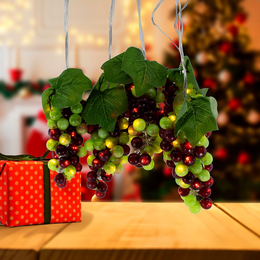 5.3' 100L Green and Burgundy Grape Cluster LED Light Set