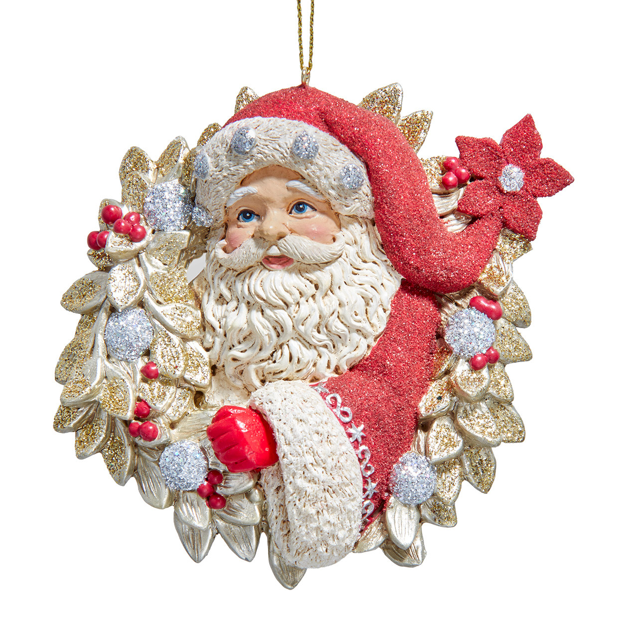 Holiday Diamonds Santa In Wreath Ornament - Kurt S. Adler Inc