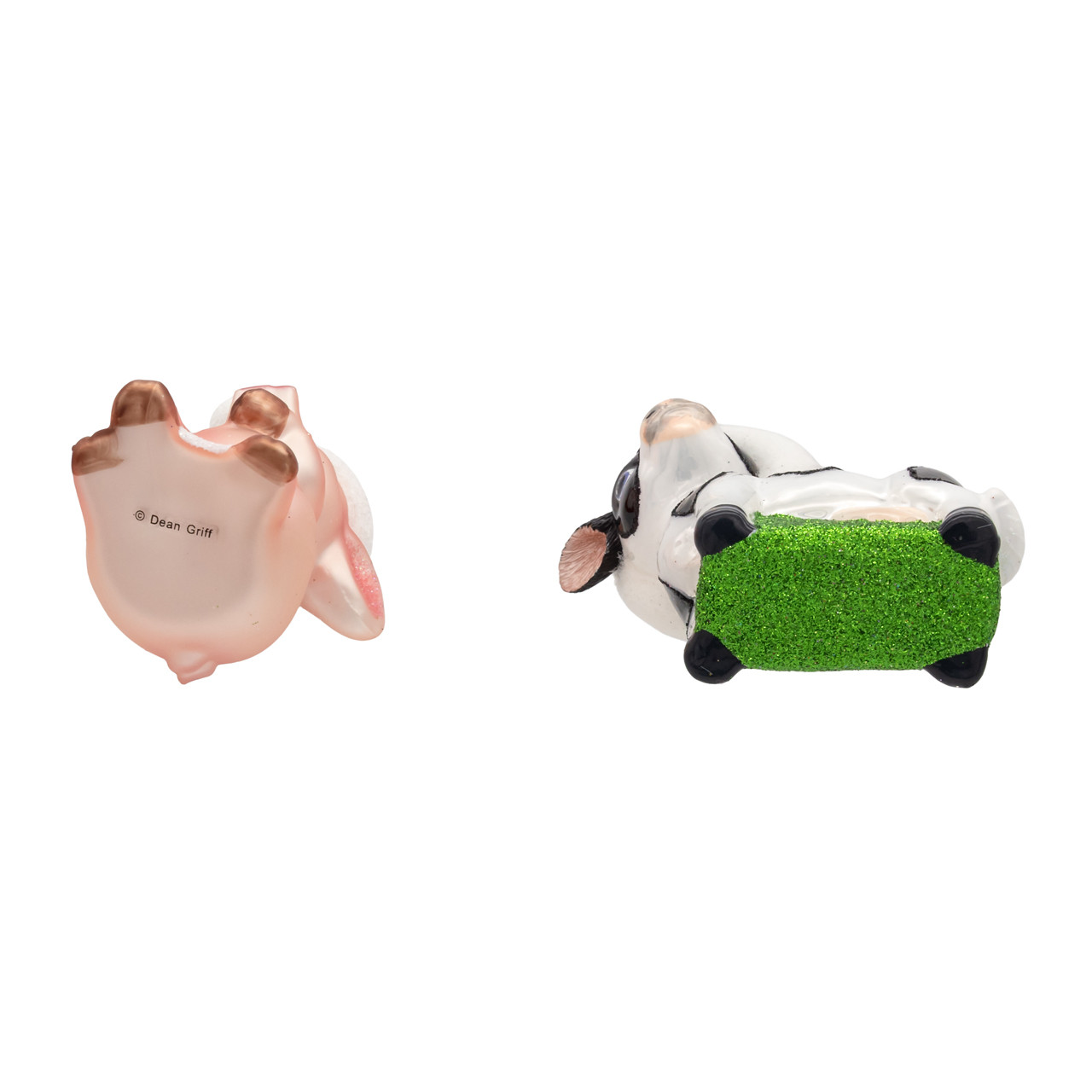 Noble Gems™ Glass Cow & Pig With Santa Hat Ornaments, 2 Assorted