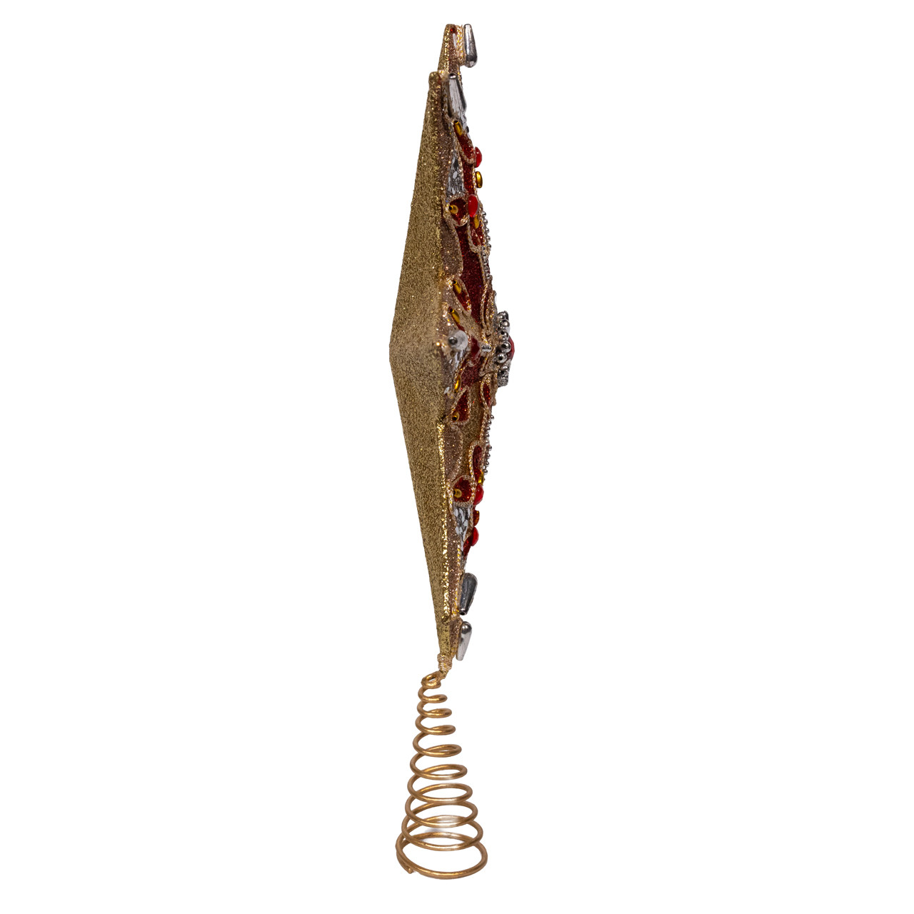 16" 8-Point Red, Gold & Silver Flower Motif Tree Top