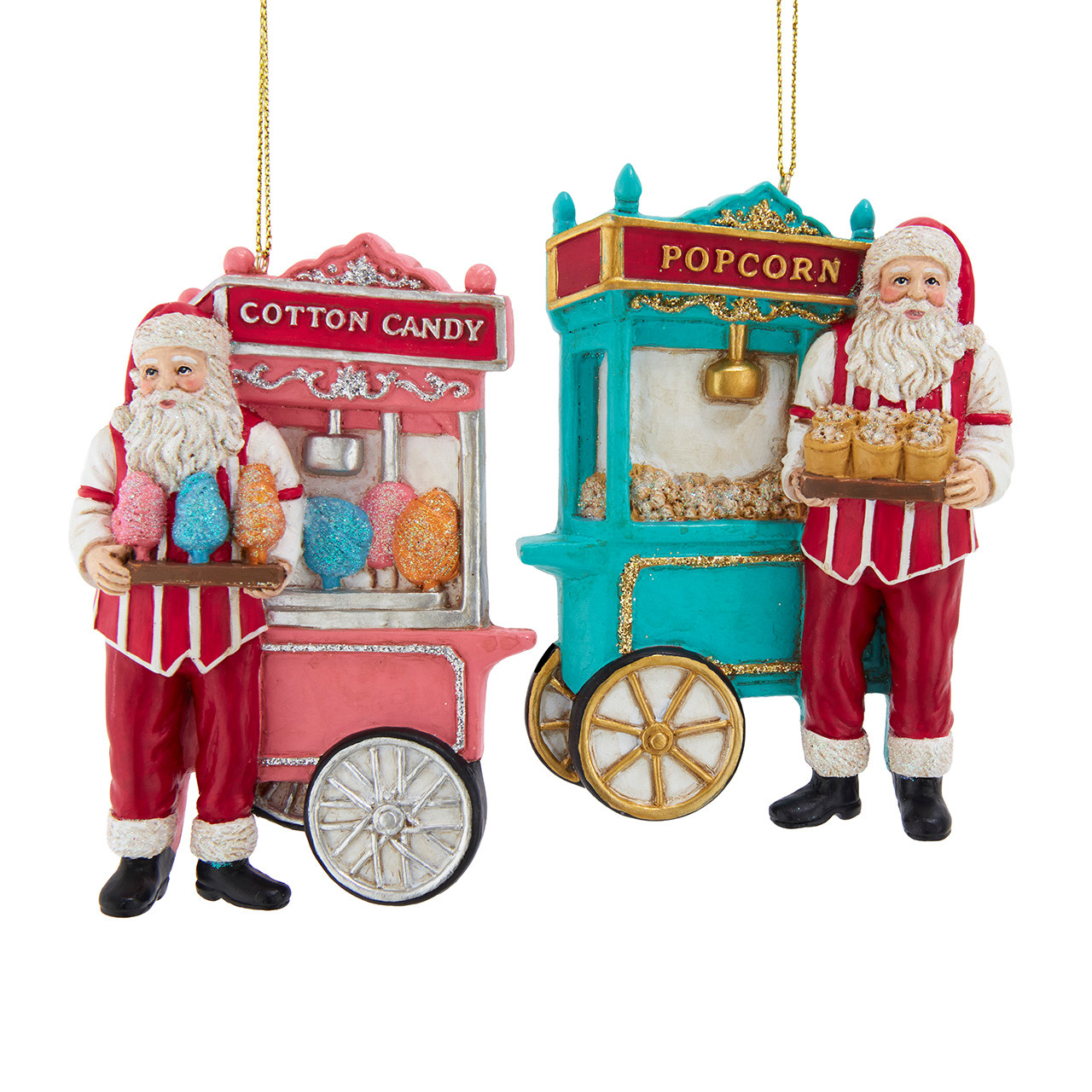 Cotton Candy & Popcorn Santa Ornaments, 2 Assorted - Kurt S. Adler Inc