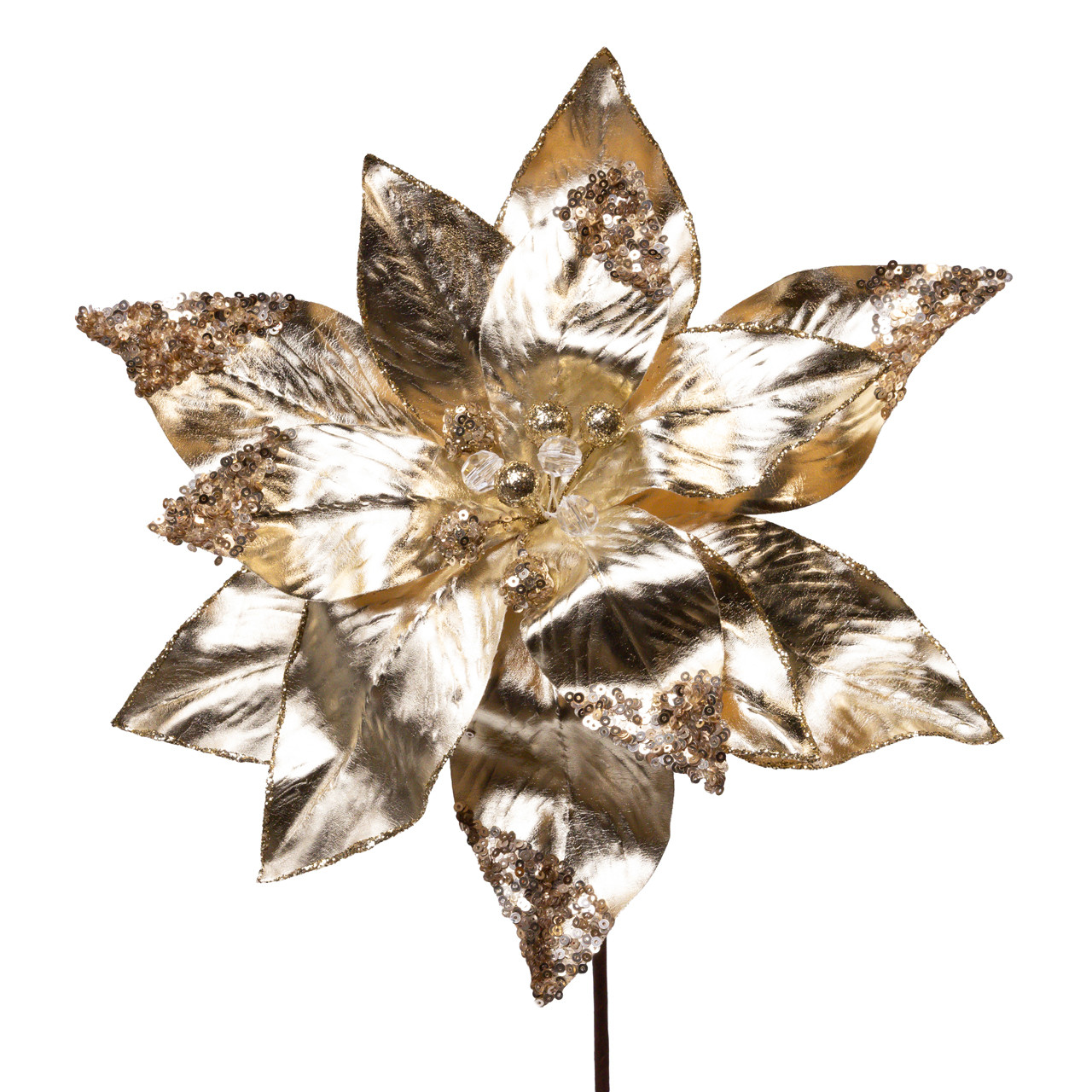 Gold Metallic Poinsettia Stem - Kurt S. Adler Inc