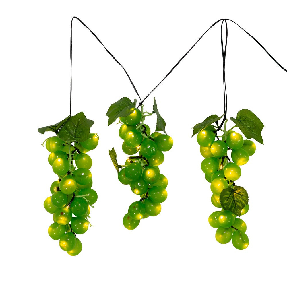 6' 75L Large Green Grape Cluster LED Light Set With Green Wire