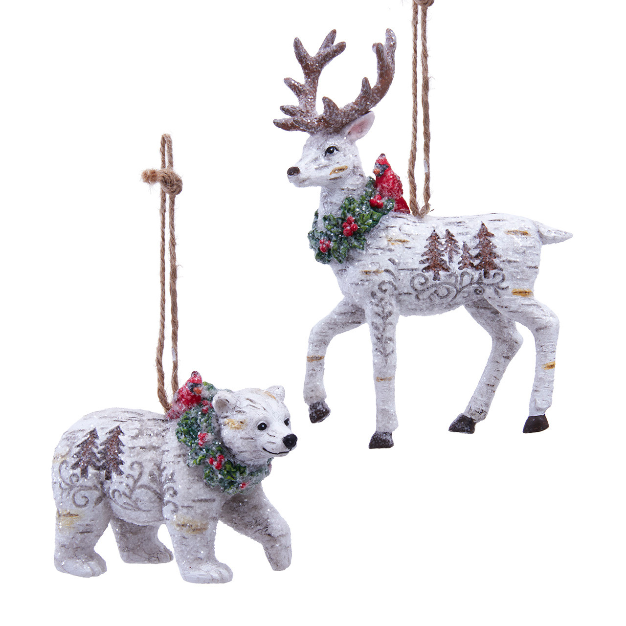 Birch Berries Bear & Deer Ornaments, 2 Assorted - Kurt S. Adler Inc