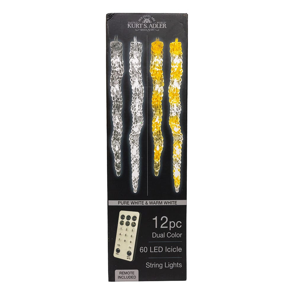 7' 60L Dual Color (Pure White & Warm White) LED Connectible Icicle ...