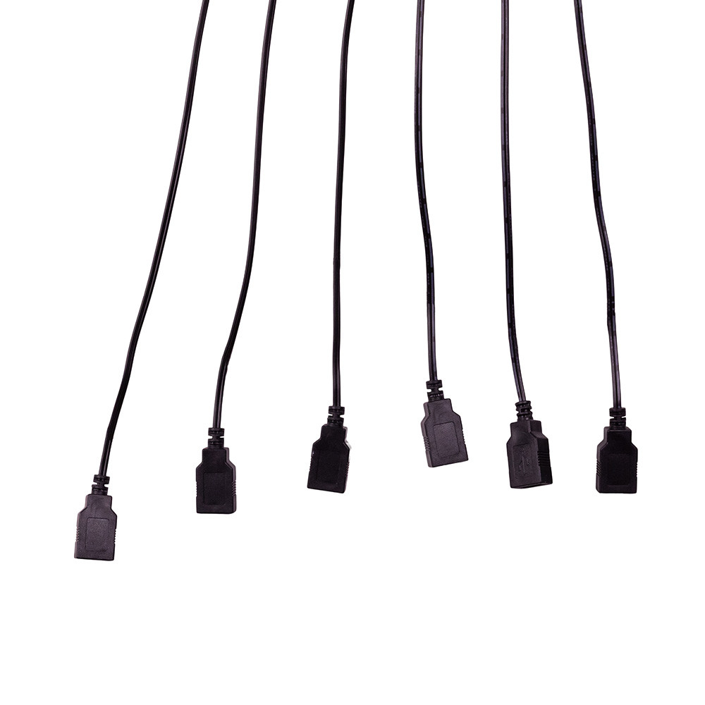 6' USB Power Extension Cord With Black Wire, Adapter & 6 Ports