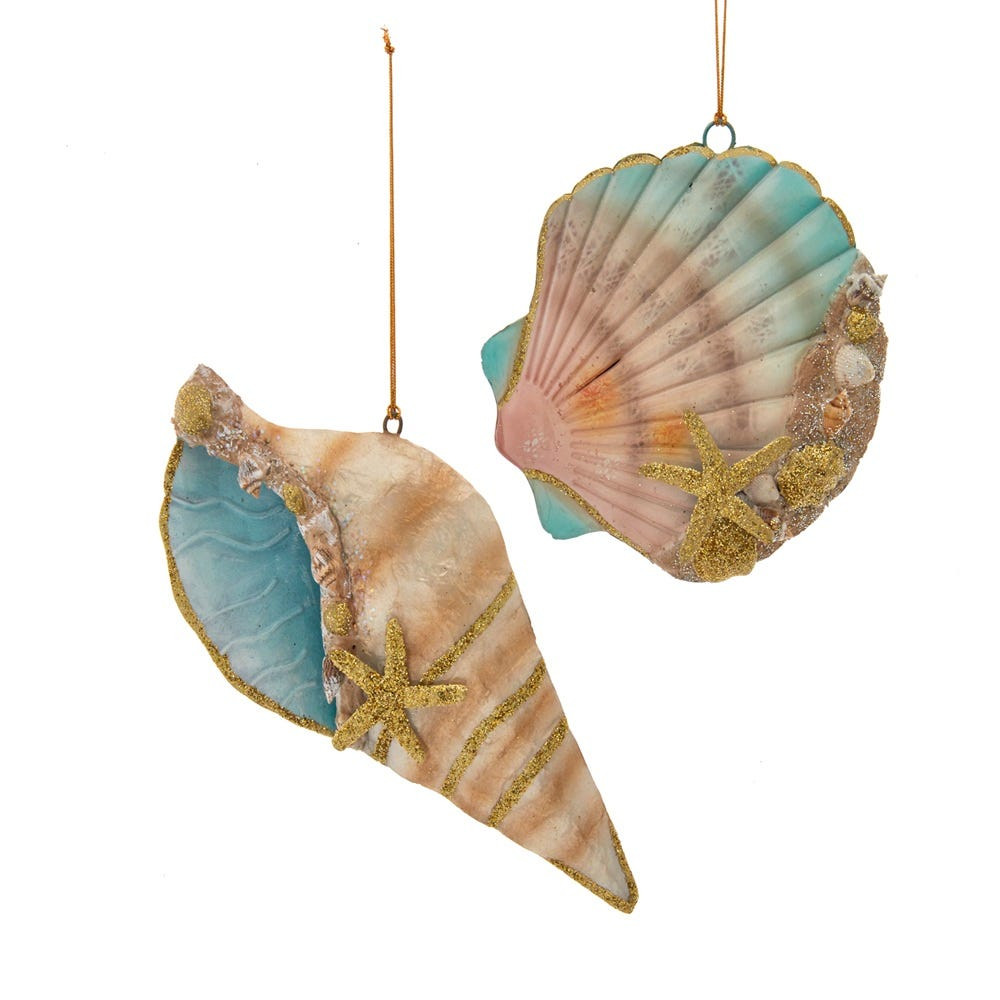 Tin Scallop & Triton Shell Ornaments, 2 Assorted