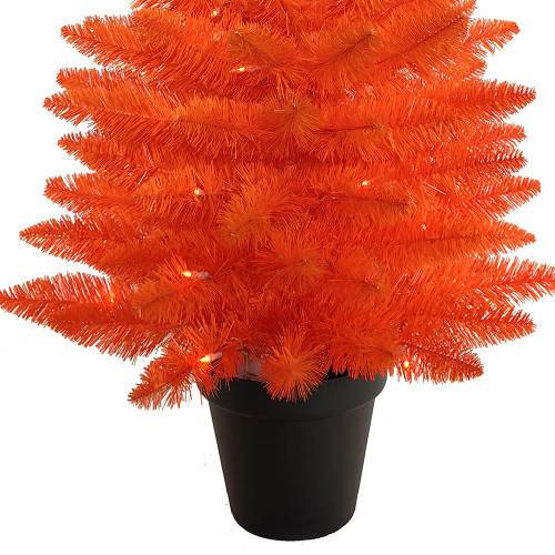 3' Battery Operated Pre-Lit Halloween Orange Potted Tree With Orange ...