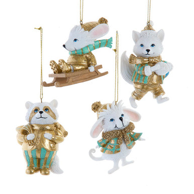 Aqua & Gold Winter Mice Ornaments, 2 Assorted