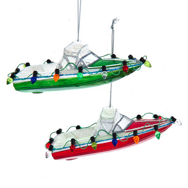 Noble Gems™ Glass Speed Boat Ornaments, 2 Assorted