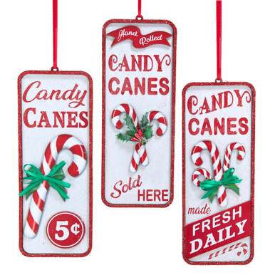 Candy Cane With Words Ornaments, 3 Assorted - Kurt S. Adler Inc